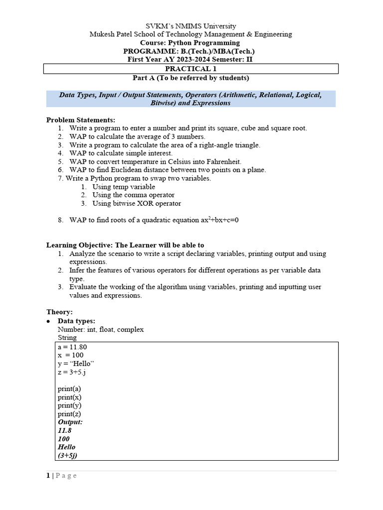 Practical1 Python Programming Pdf Python Programming Language Computer Programming 7417
