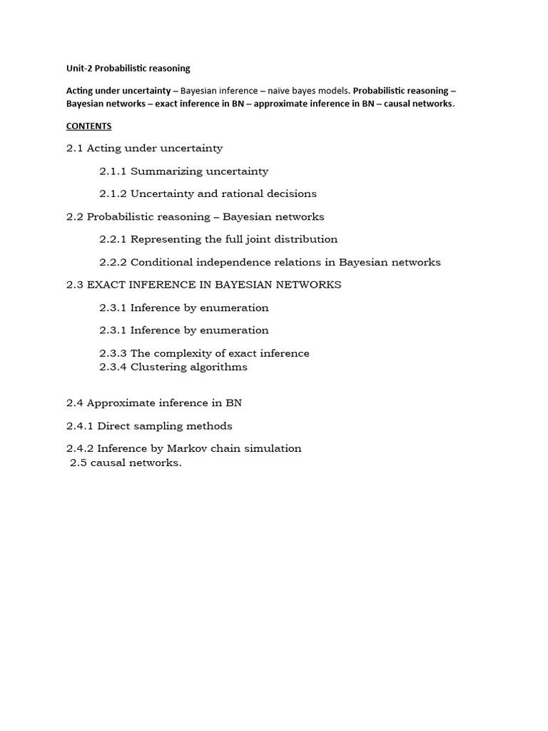 Unit 2 | PDF | Bayesian Network | Bayesian Inference