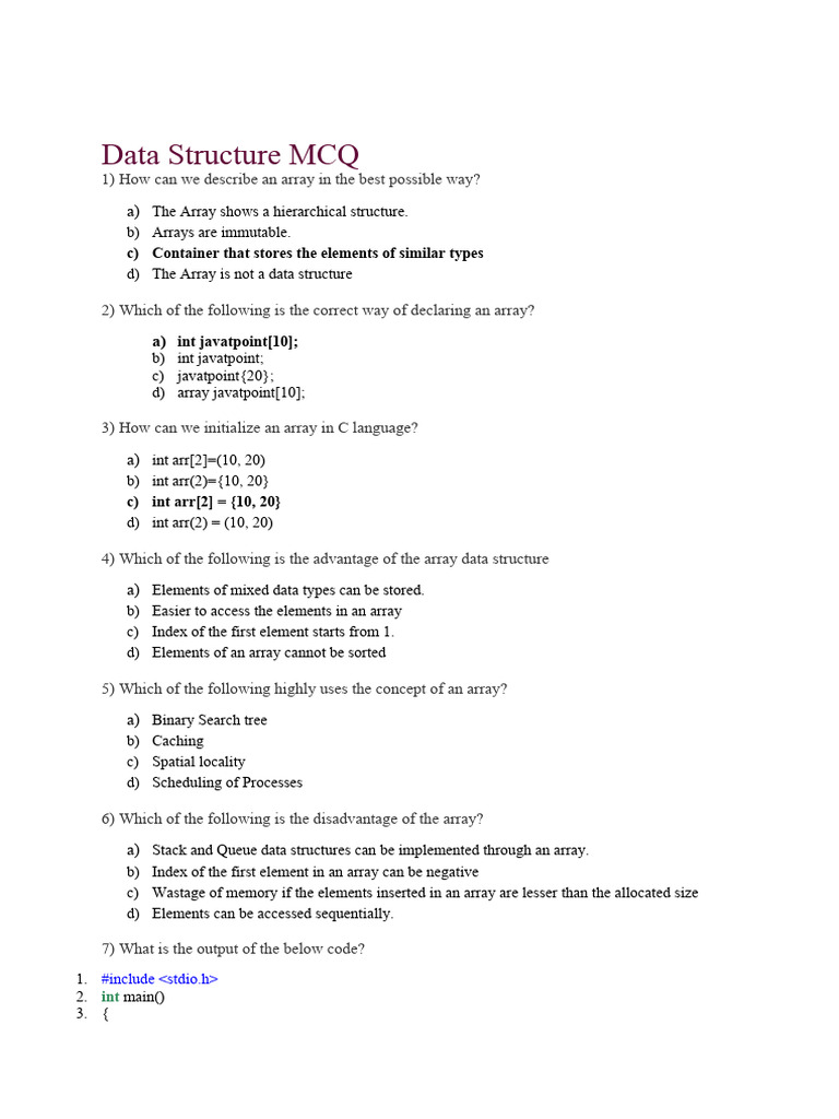 Datastrustures Mcq Sample With Answerkey Pdf Queue Abstract Data Type Computing