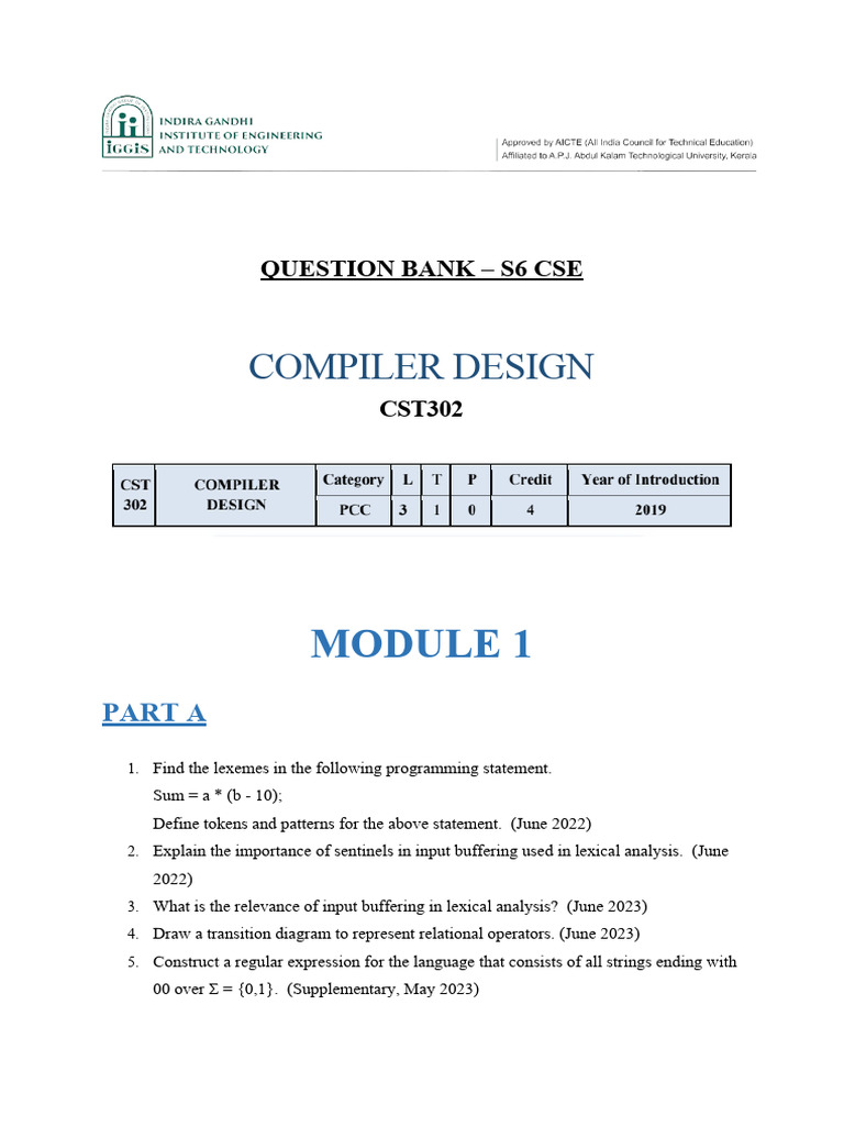 Compiler Design Question Bank | PDF | Parsing | Grammar