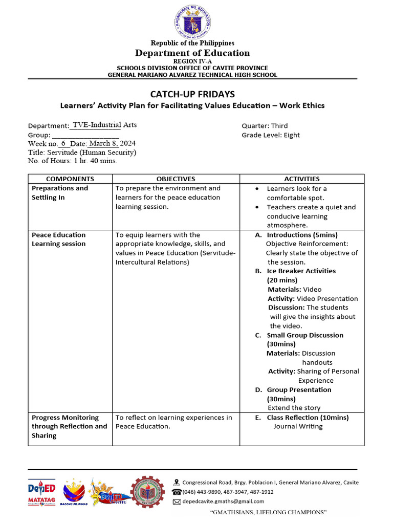 Catch-Up-Friday-Learning-Plan-TVE 2024 (March 8) | PDF | Learning ...