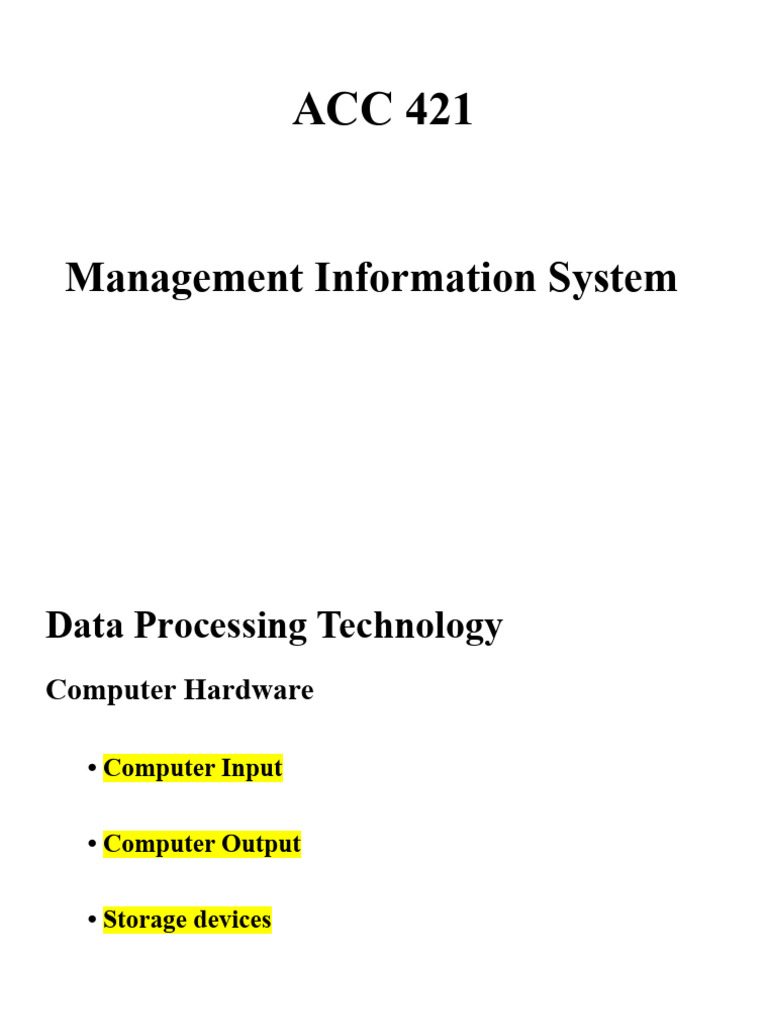 ACC 421. Data Processing Technology HardWare | PDF | Printer (Computing) | Computer Keyboard