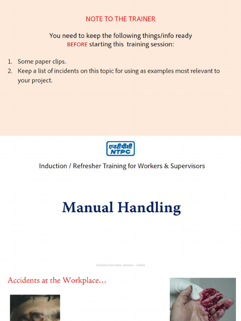 Manual Handling - Workers General Safety Training - Venkata Ravi Ram | PDF