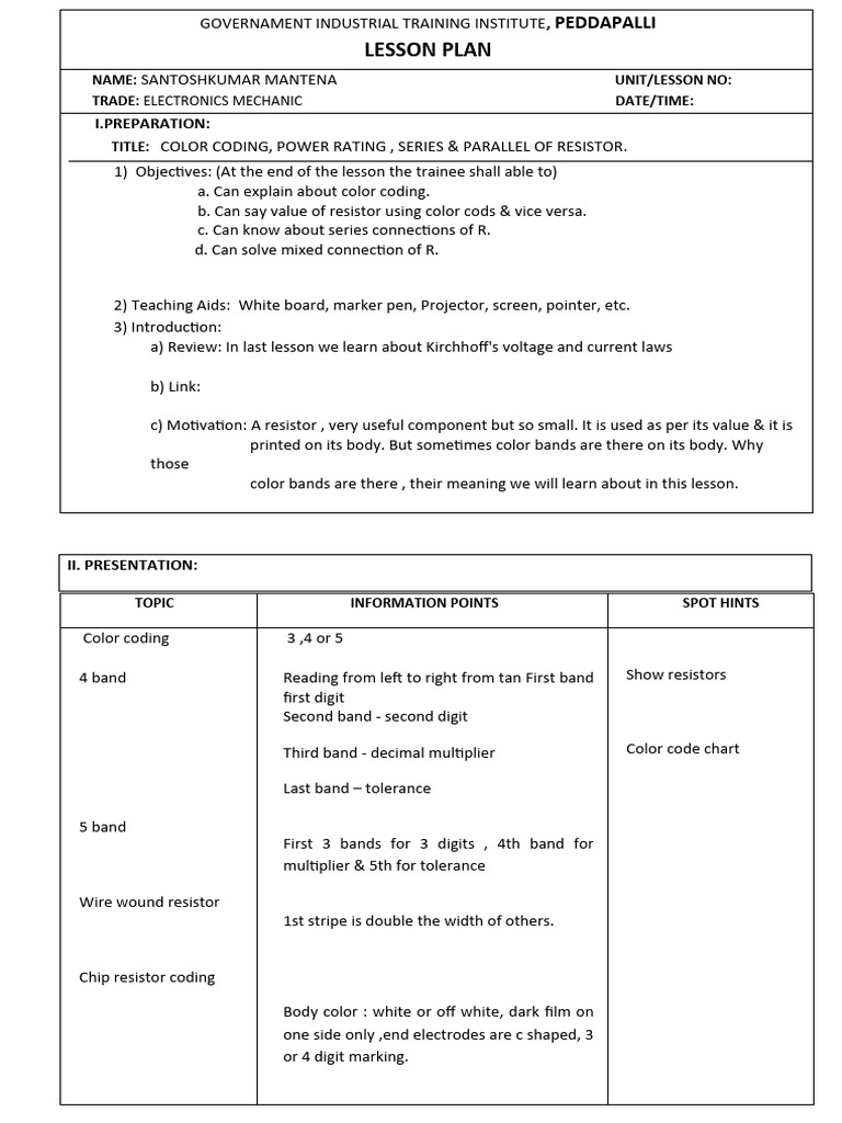 Color Coding, Power Rating, Series & Parallel of Resistor. | PDF ...