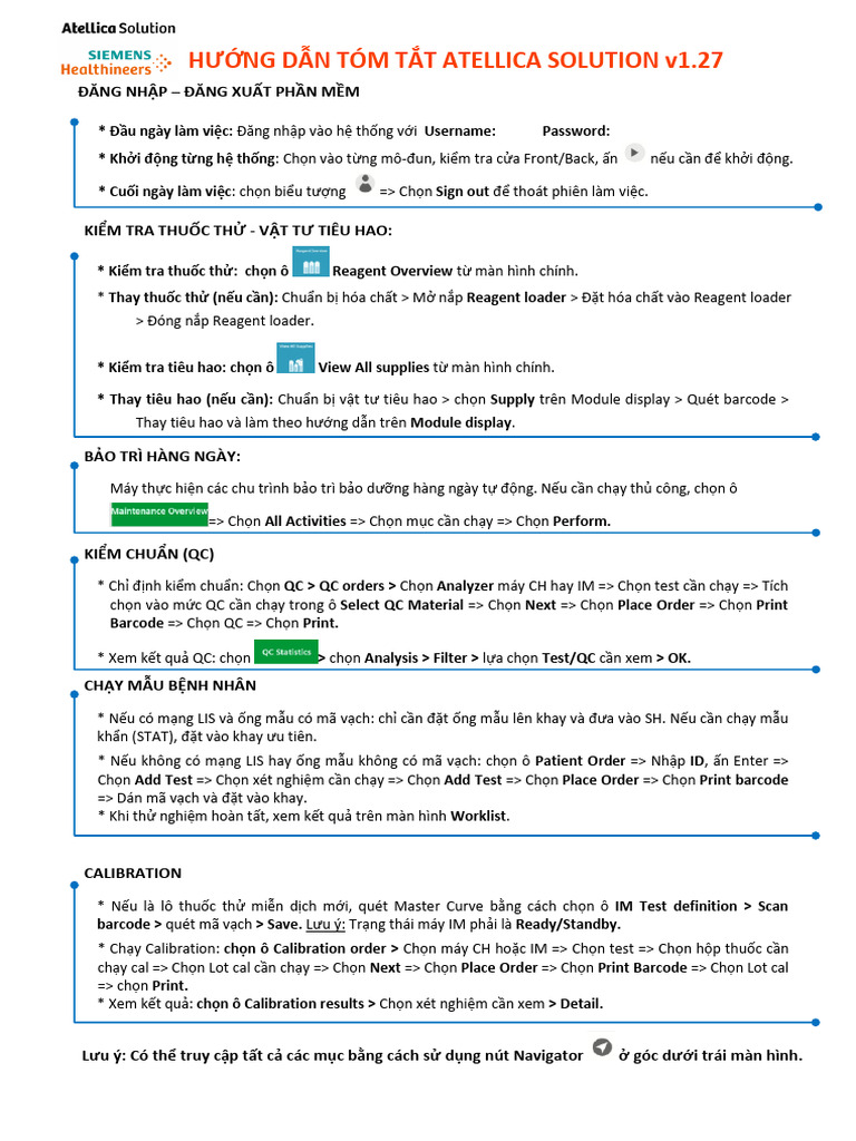 HƯỚNG DẪN TÓM TẮT ATELLICA SOLUTION v1.27 | PDF