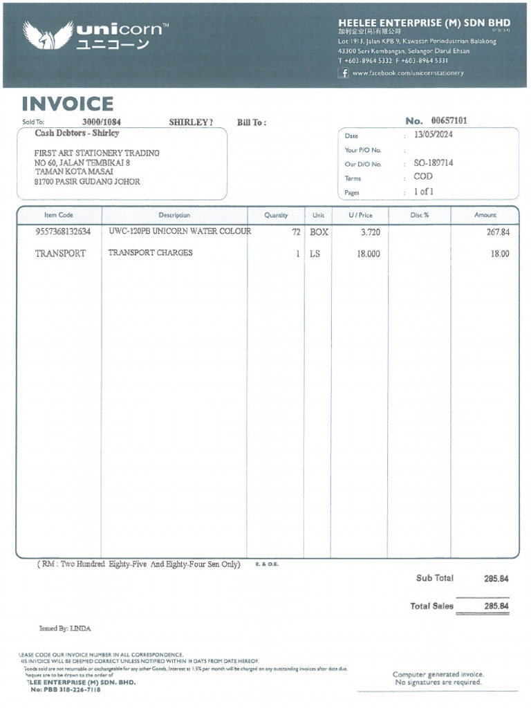 FIRST ART STATIONERY TRADING (INVOICE) | PDF