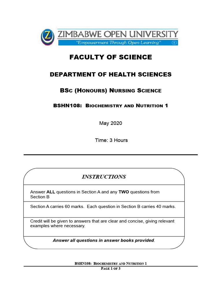 Faculty of Science: Department of Health Sciences BS (H) N S | PDF ...