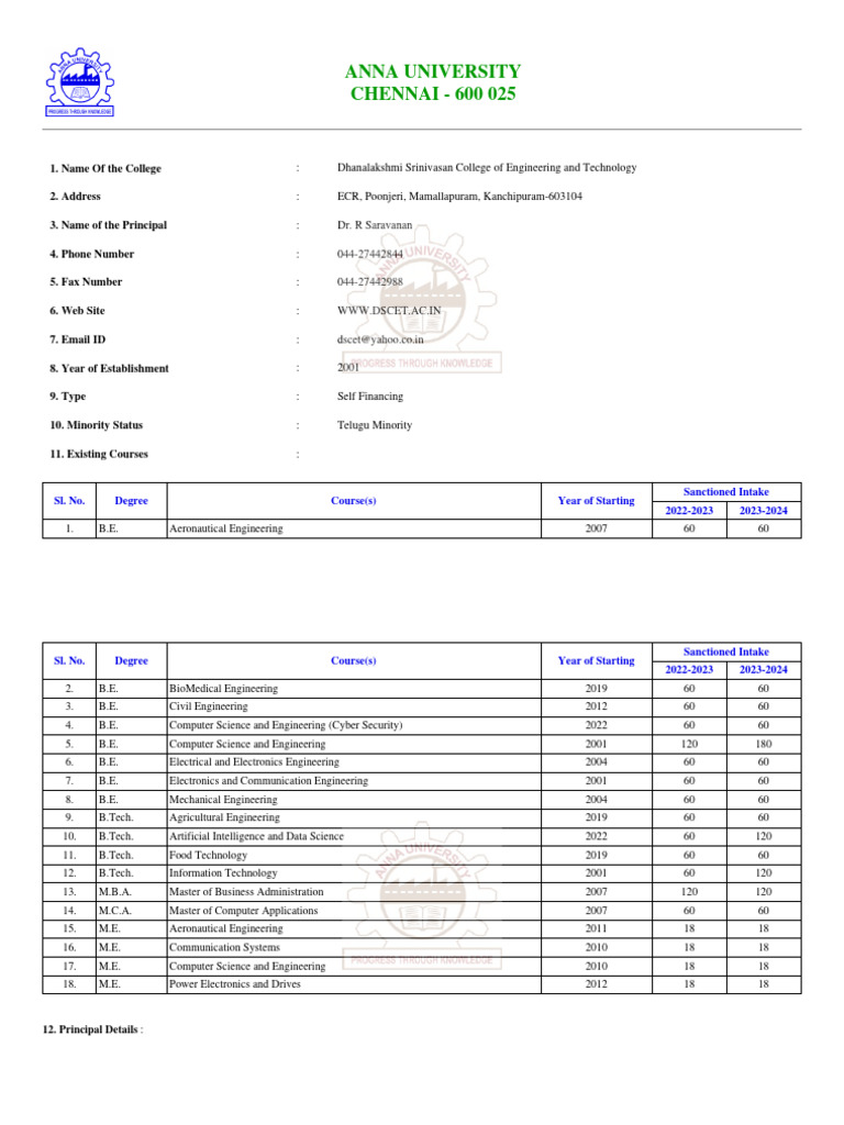 Dhanalakshmi Srinivasan College of Engineering and Technology | PDF ... Dhanalakshmi Srinivasan College of Engineering and Technology | PDF ...