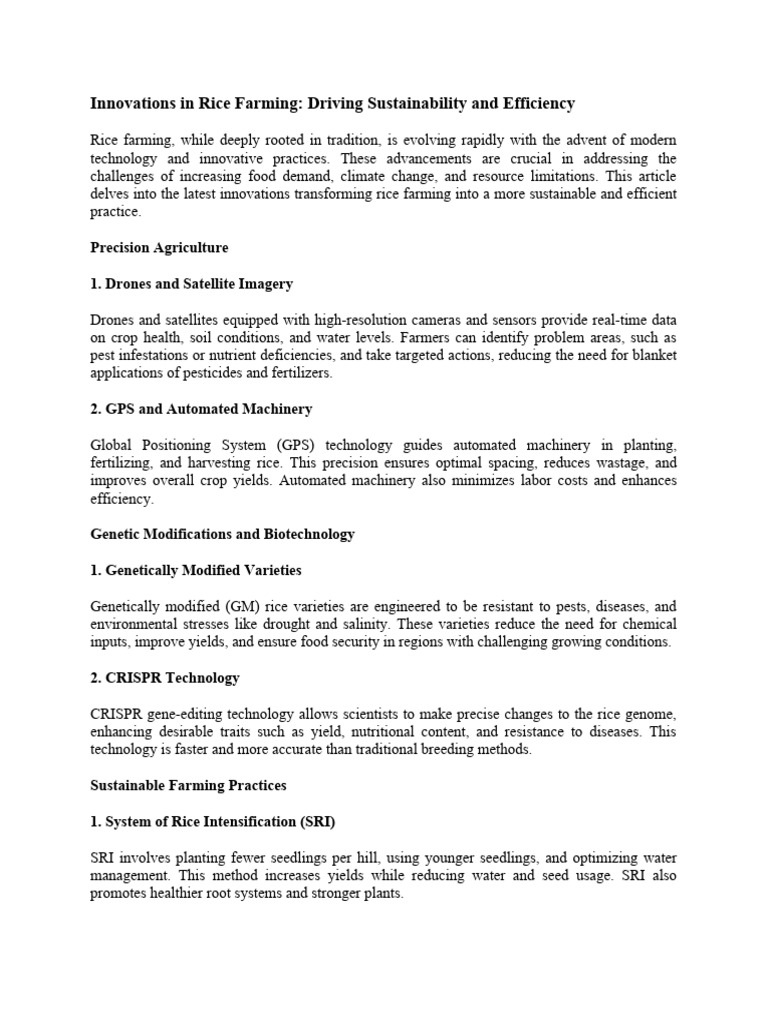Innovations in Rice Farming | PDF | Agriculture | Rice