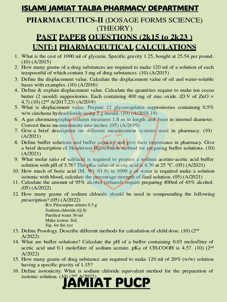Dosage Form Science Ijt Past Paper-1 | PDF | Topical Medication ...