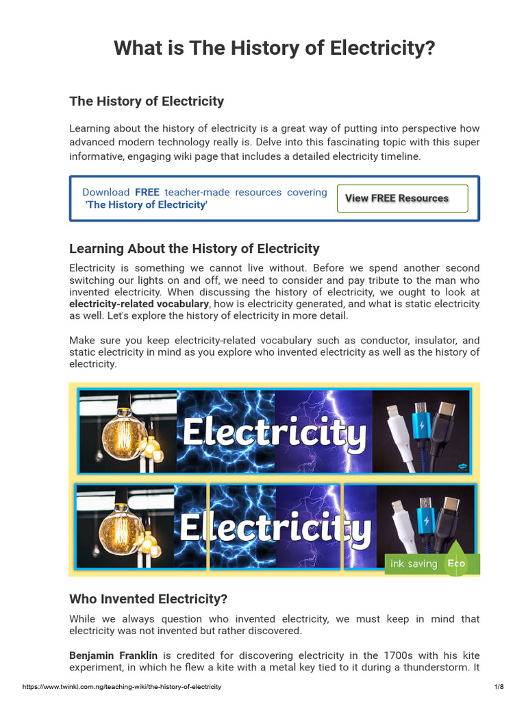 Electricity Timeline - History of Electricity - Science Wiki | PDF ...