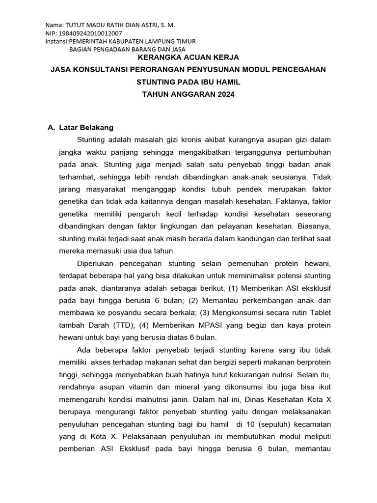 TUTUT MADU-Lampiran 02 - Form KAK Jasa Konsultansi Perorangan | PDF | Ilmu Sosial | Pengembangan ...