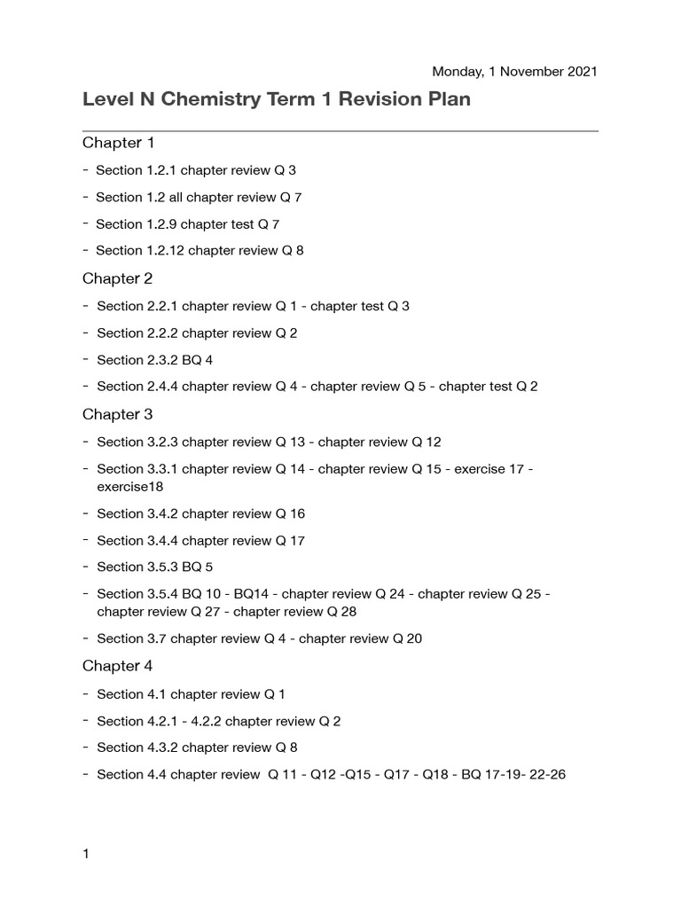 LEVEL N Term 1 Revision Plan | PDF