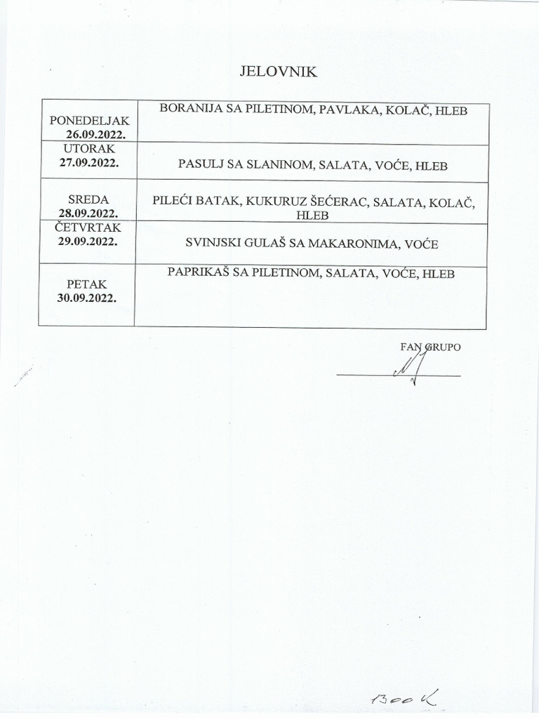 Jelovnik 26092022 | PDF