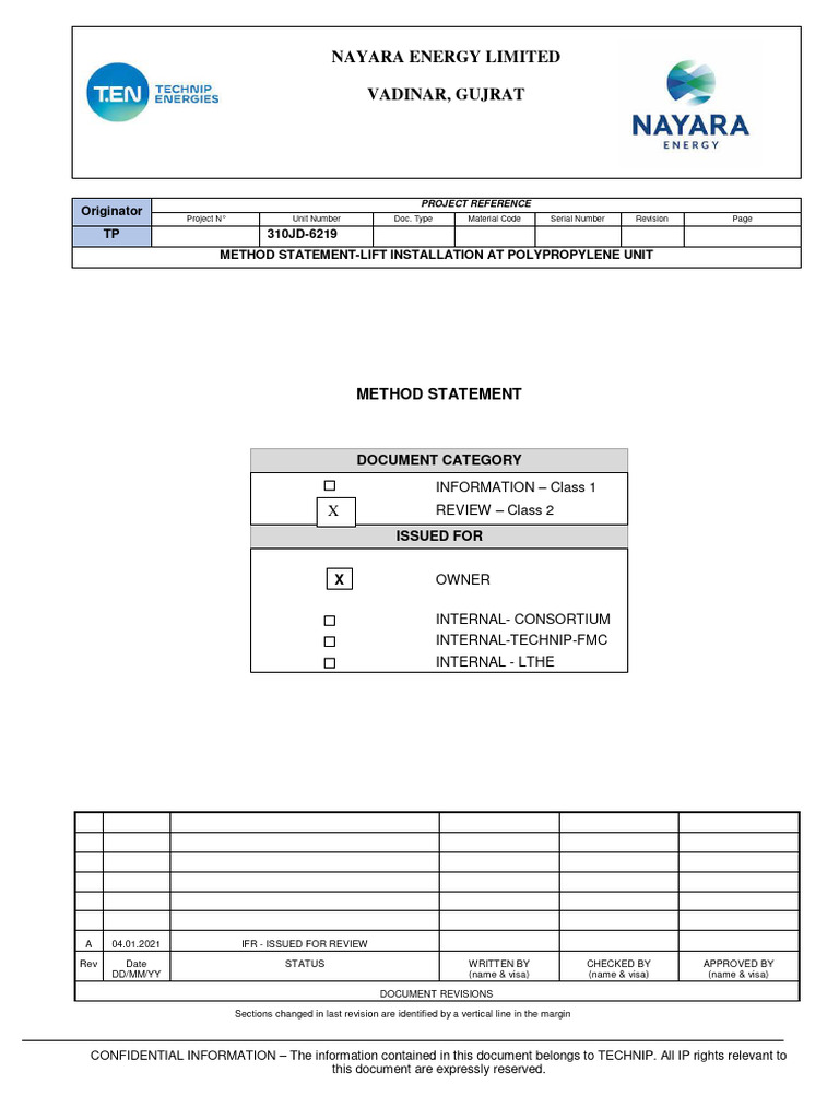 FLP Lift Installation Method Statement | PDF | Elevator | Switch