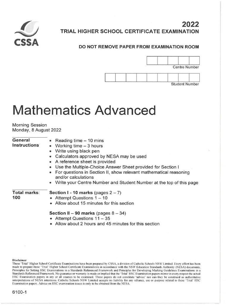 YR12 AdvMath 2022 CSSA Exam | PDF