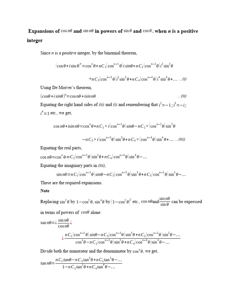 Expansions of Cos and Sin Theta | PDF | Abstract Algebra | Algebra