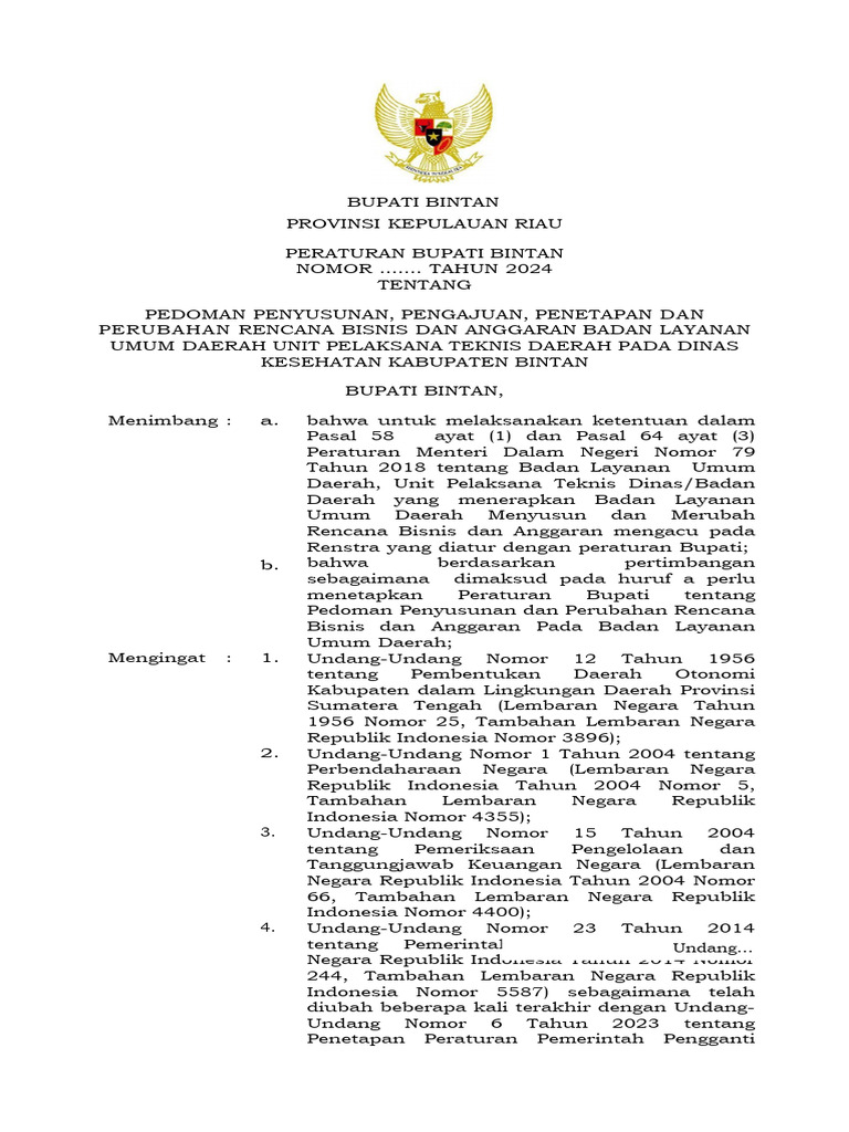 OK Ranperbup Pedoman Penyusunan RBA Pada BLUD PKM TL Sasah - FINAL Edit | PDF | Bisnis | Hukum