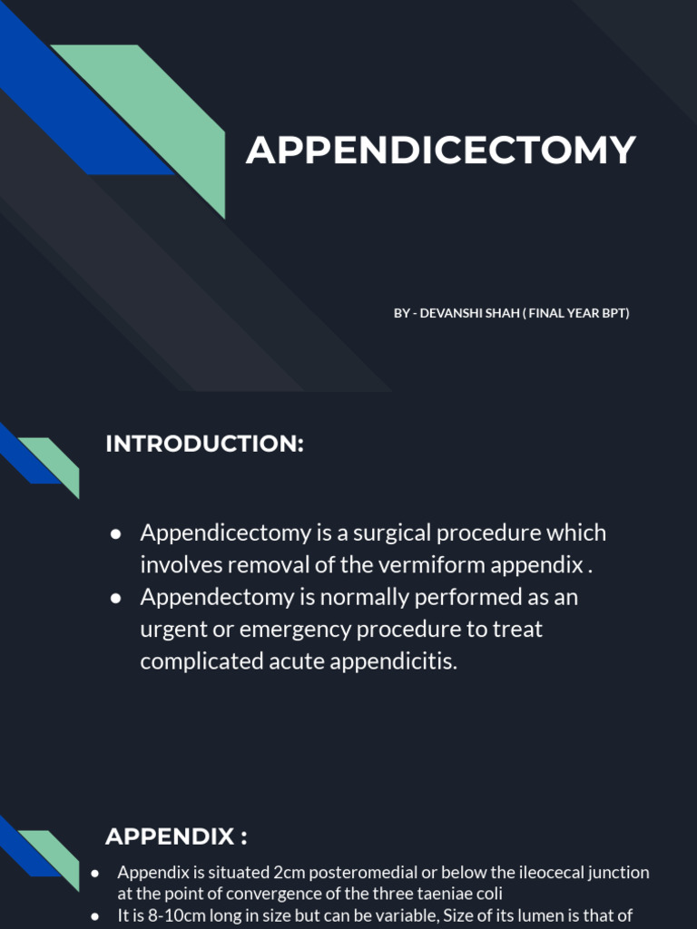 Appendic Ectomy | PDF | Abdomen | Clinical Medicine