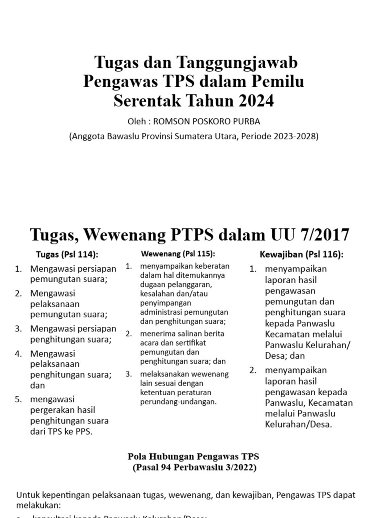 Tugas dan Wewenang PTPS Pemilu 2024 | PDF