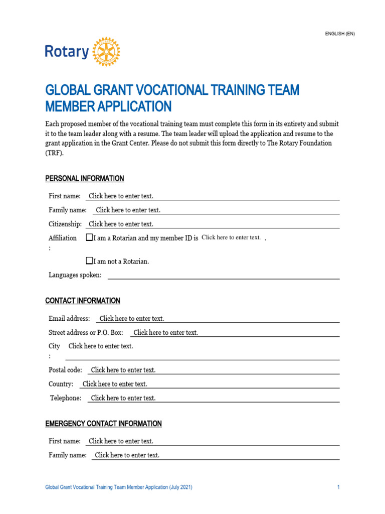 Vocational Training Team Member Application en | PDF | Liability Insurance | Indemnity