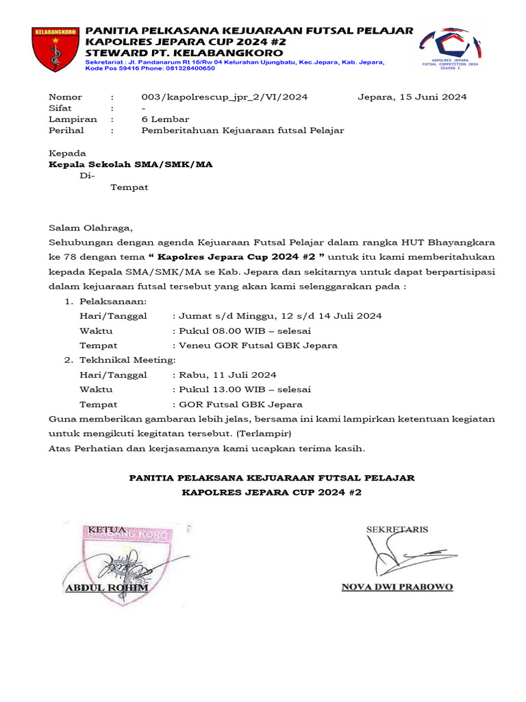 Undangan Team Kapolres Cup Futsal 2024 | PDF