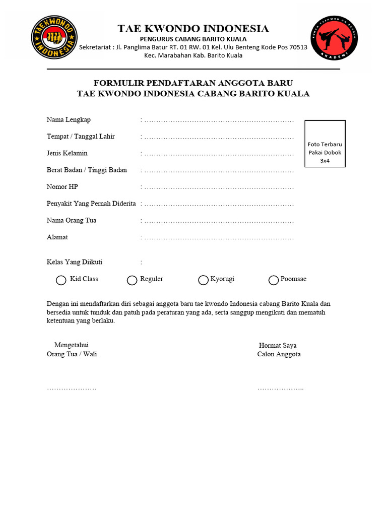 Formulir Pendaftaran Anggota Baru | PDF