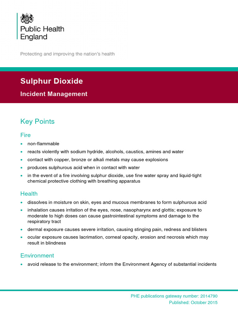 Sulphur Dioxide Incident Management Guide | PDF | Sulfur | Toxicity