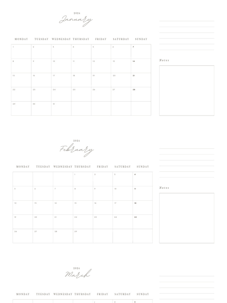 White Minimalist Elegant 2024 Calendar | PDF