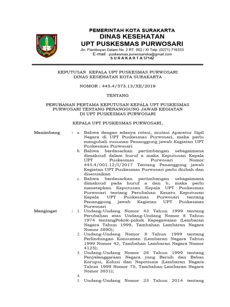 SK Penanggung Jawab Kegiatan Revisi 01 | PDF