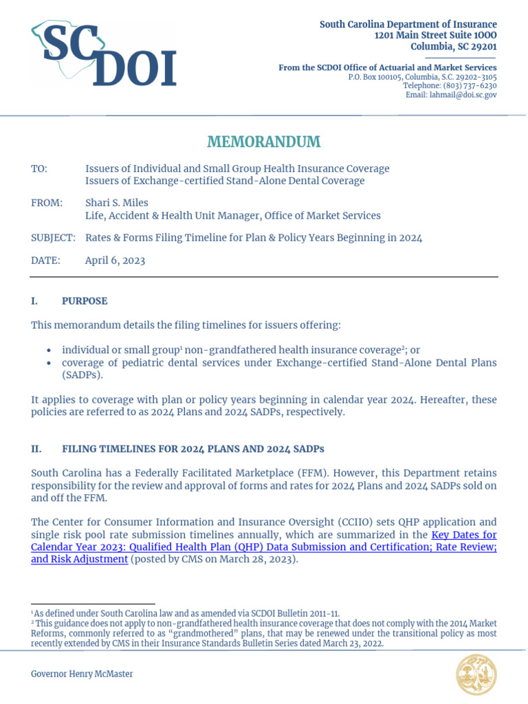 Filing Timeline For 2024 Plans - Memo To Issuers - Final | PDF | Insurance