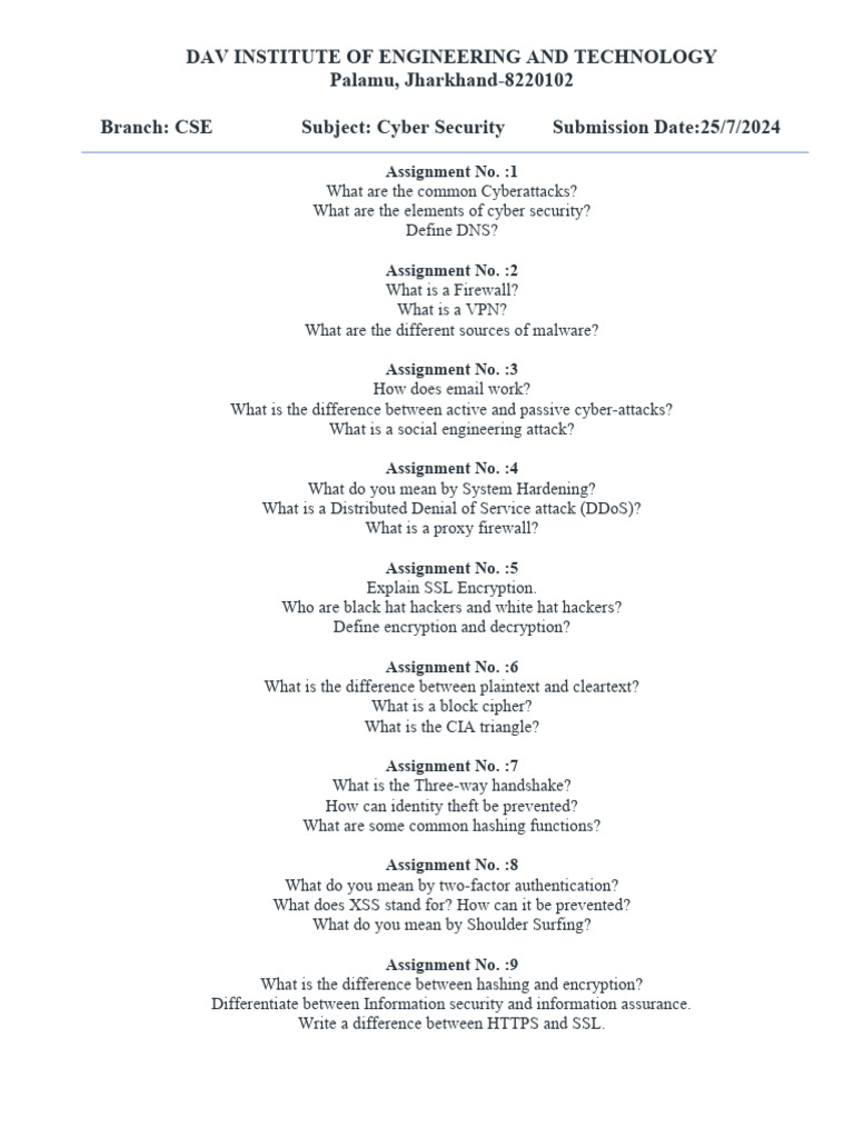 Cyber Security Assignment Pdf Encryption Security