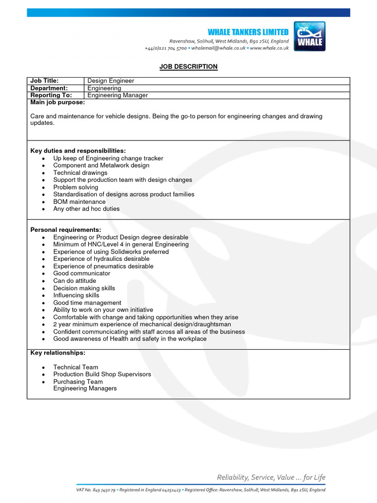 Design Engineer Job Description | PDF
