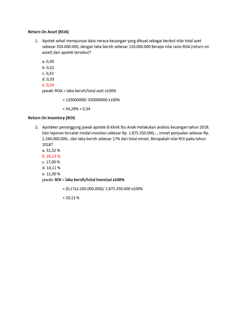 Soal ROA ROI ITOR PBP BEP | PDF