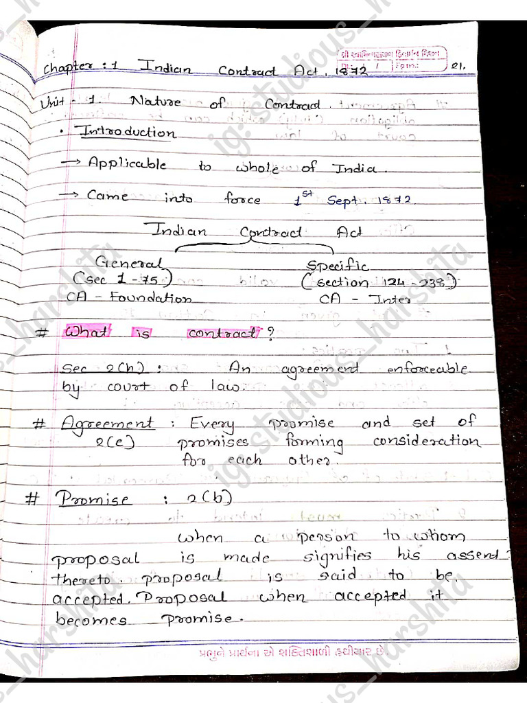 Unit 1 of Indian Contact Act | PDF