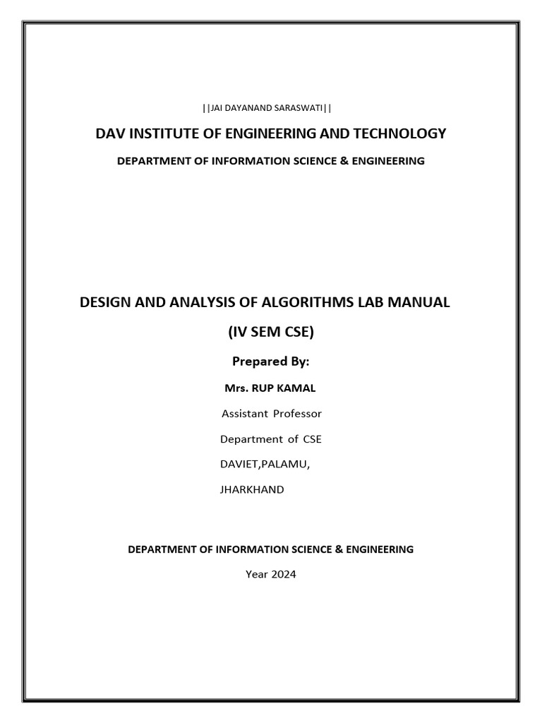 Daa Lab Manual Daviet | PDF | Class (Computer Programming) | Data Type