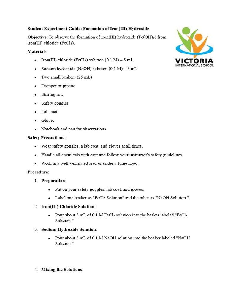 Iron(III) Hydroxide Formation Experiment | PDF | Hydroxide | Sodium ...