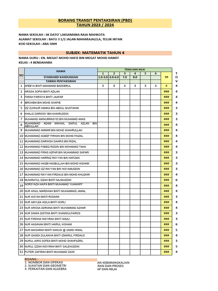 Rekod Transit MT Tahun 4 | PDF