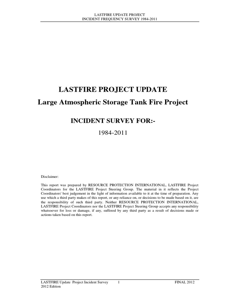 LASTFIRE Incident Survey FINAL 2012 | PDF | Leak | Fires