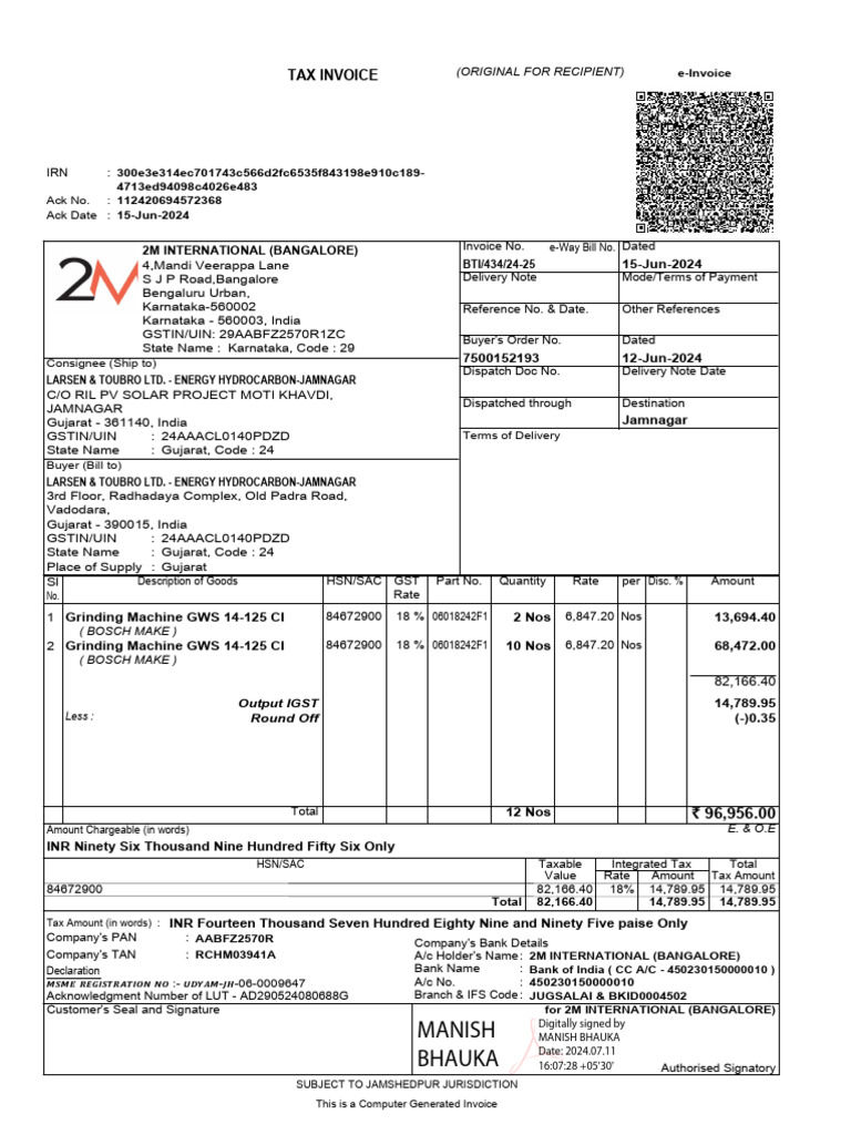 BTI-434 Machine Jamnagar | PDF | Taxation | Payments