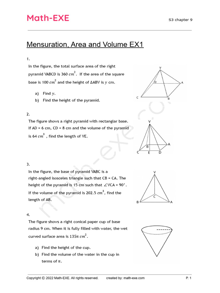 s3 Ch9 Mensuration, Area and Volume Ex1 Eng | PDF | Area | Geometric Shapes
