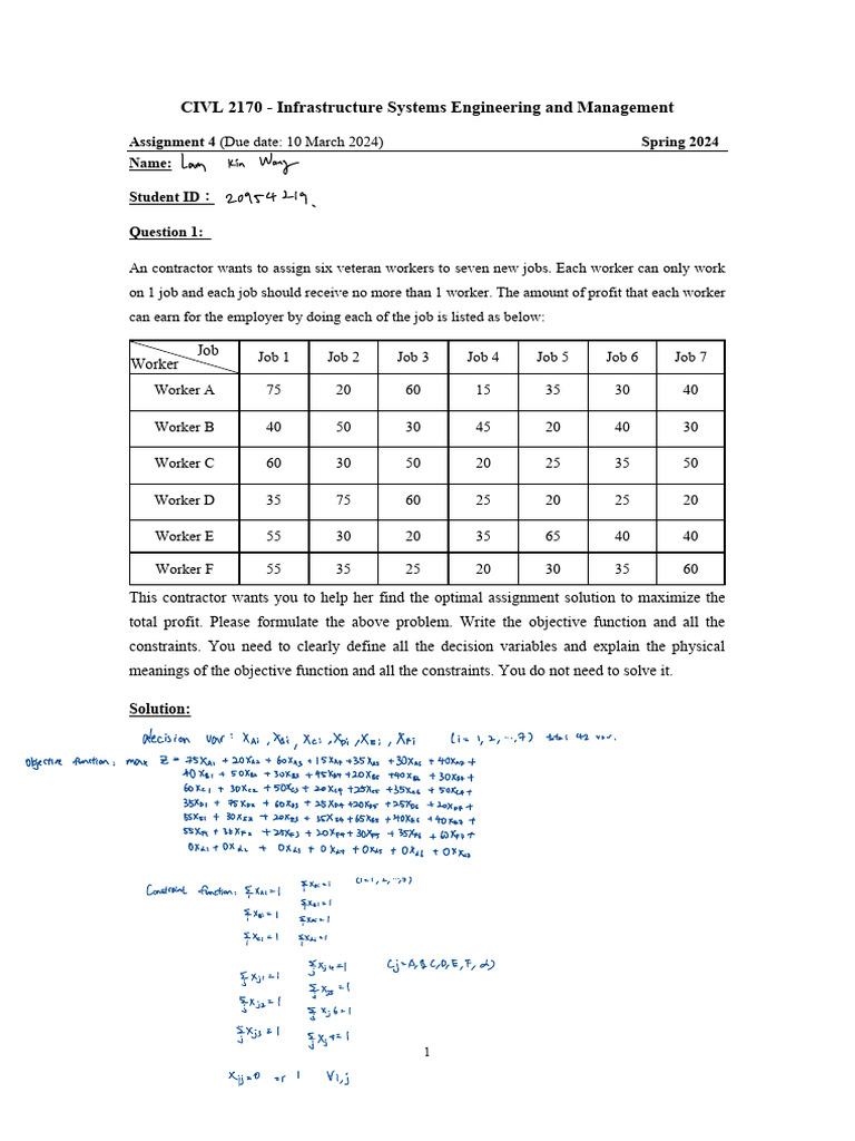 CIVL2170 Assignment 4 2024 | PDF | Economies | Applied Mathematics