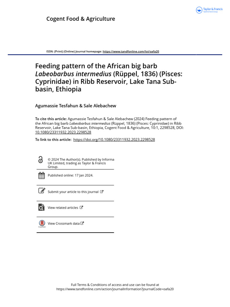 Feeding Patterns of Labeobarbus intermedius | PDF | Lake | Fish