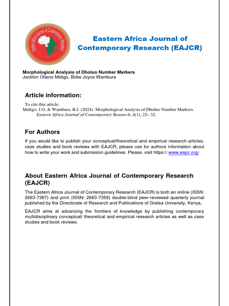 Morphological Analysis of Dholuo Number Markers | PDF | Morphology ...