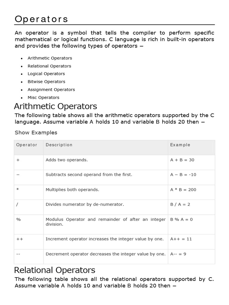 Operators | Download Free PDF | Software Engineering | Mathematics
