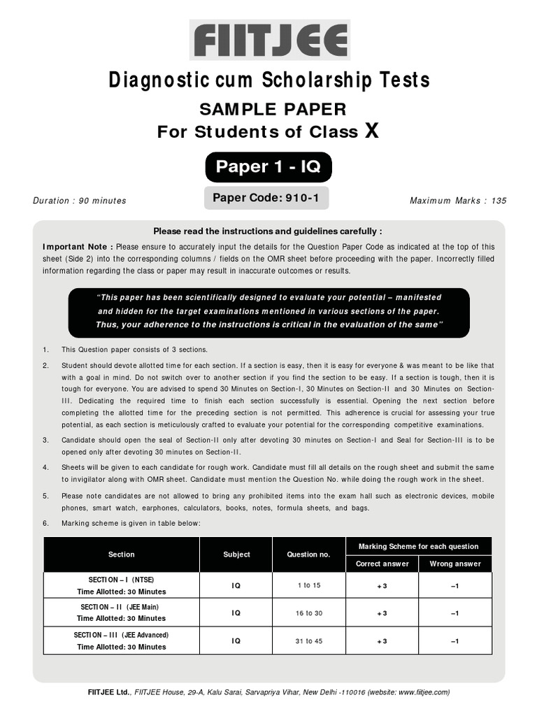 Class X Diagnostic Test Sample Paper | PDF | Angle