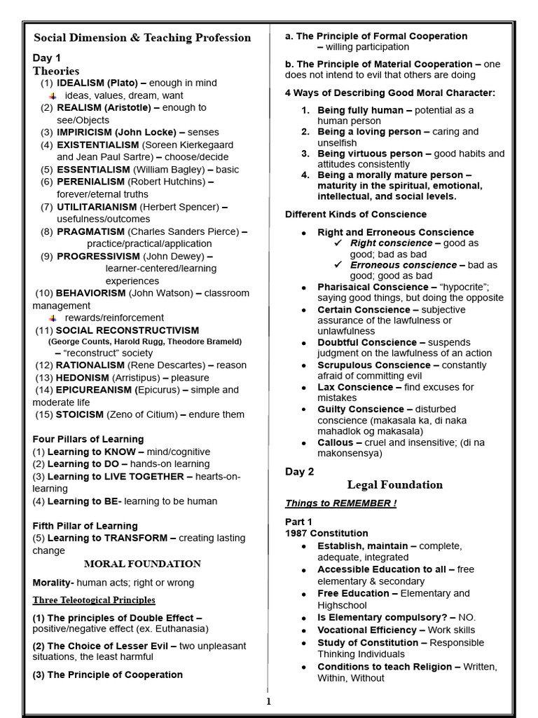 Social Dimension Hand Outs | PDF | Conscience | Teachers