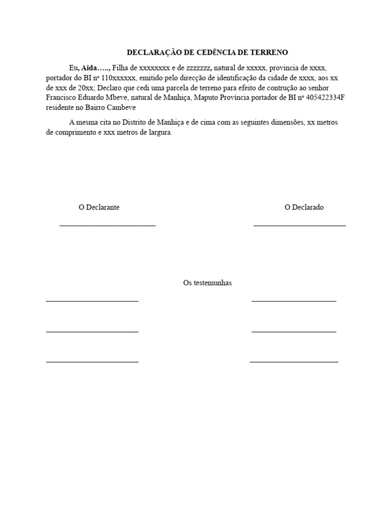 Declaração de Cedência de Terreno | PDF