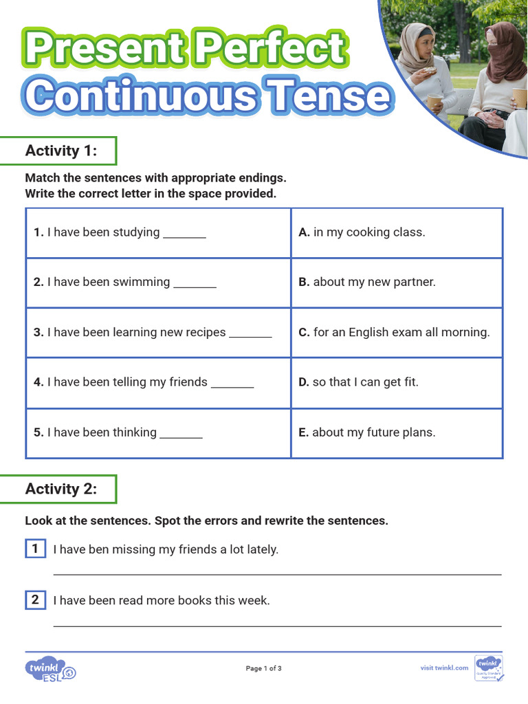 Present Perfect Continuous Tense Activity Sheet no answer | PDF ...