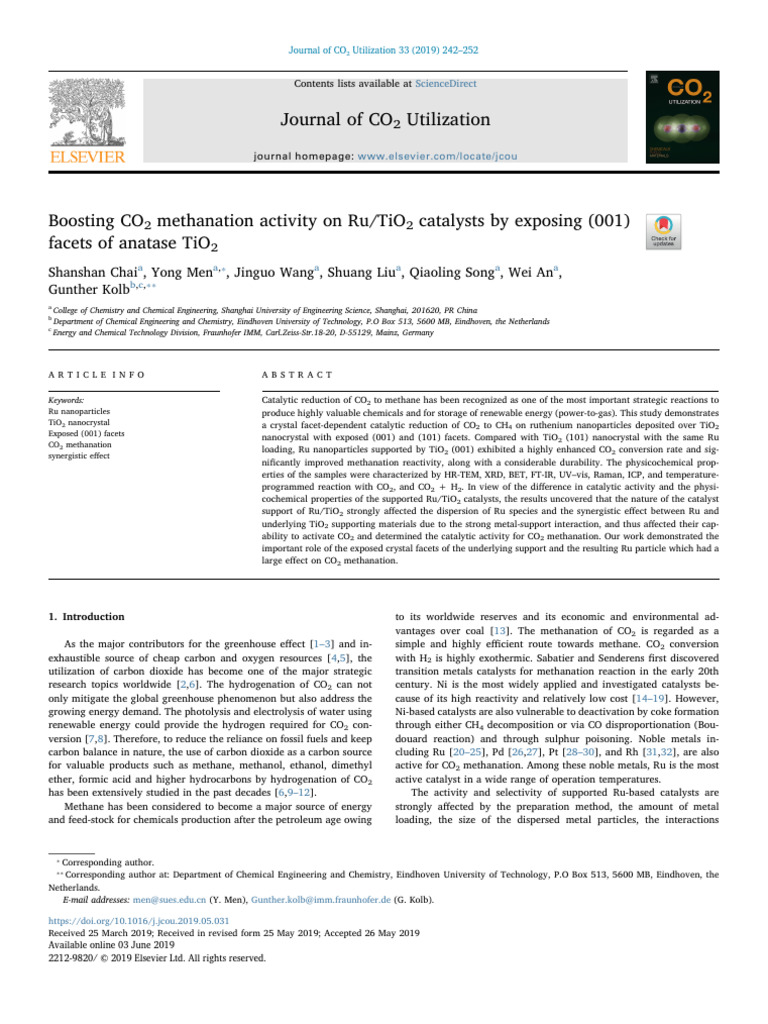 Boosting CO2 Methanation Activity On Ru - TiO2 Catalysts by Exposing ...